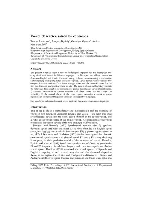 Pdf Centroid Method For Vowel Space Determination