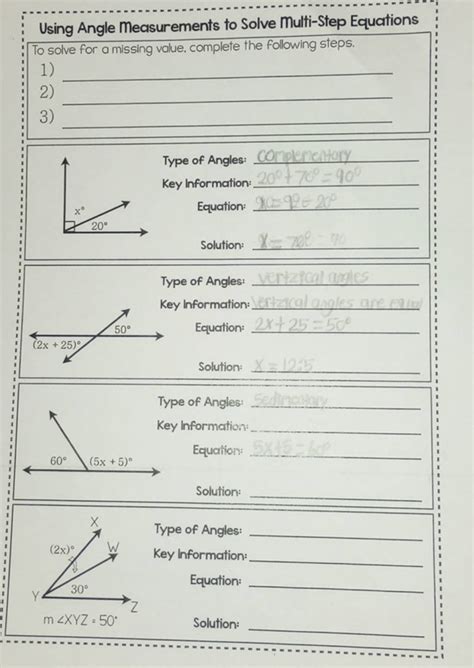 Using Angle Measurements To Solve Multi Step Equations To Solve For A Mis
