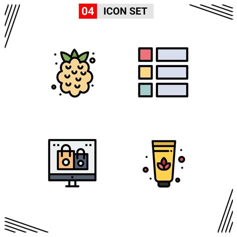 Pack Of 4 Modern Filledline Flat Colors Signs And Symbols For Web Print Media Such As Food