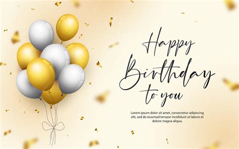 С днем рождения фон с реалистичным воздушным шаром и конфетти Премиум векторы