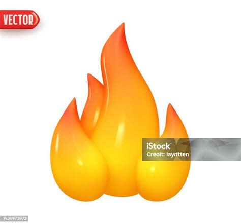 불꽃 불 노란색 빨간색 색상 현실적인 3d 디자인 요소 플라스틱 만화 스타일에서 흰색 배경에 고립 된 아이콘 벡터 일러스트 레이 션 0명에 대한 스톡 벡터 아트 및 기타