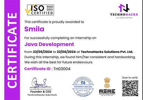 smila m on linkedin javadevelopment internship technohacks