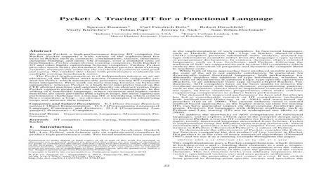 Pdf Pycket A Tracing Jit For A Functional Language · Pycket A Tracing Jit For A Functional
