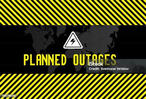 계획된 정전 배너 전기 작업의 수리 및 유지 보수에 대한 예약 된 작업에 대한 경고 벡터 그림 감소에 대한 스톡 벡터 아트 및