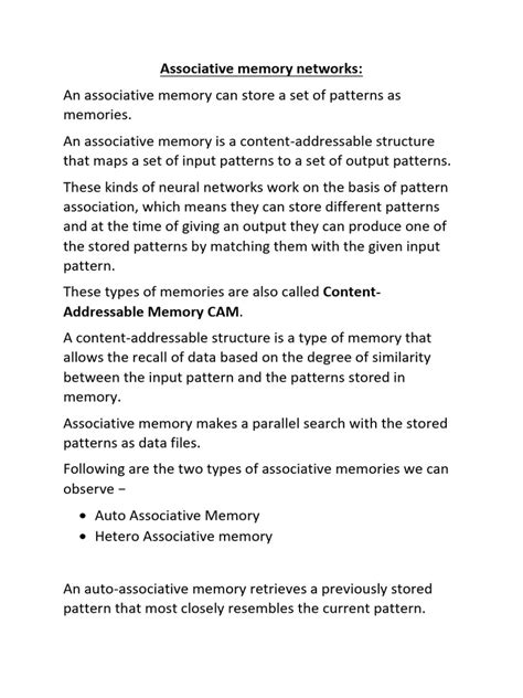 Associative Memory Networks 1 Pdf Artificial Neural Network Memory