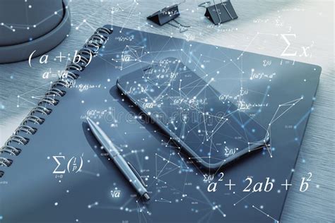 Mathematical Equations And Graphs Overlay On Office Items Stock Image Image Of Equations