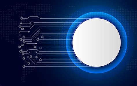 white technology circle button on blue abstract background with white