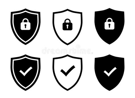 Security Shield Sign Icons Set Lock Security Icons With Check Mark And Padlock Stock