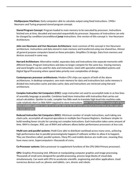 Summary Notes On Processor Types For A Level Computer Science Ocr Characteristics Of