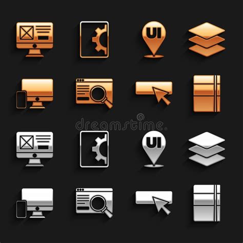 Set Ui Or Ux Design Layers Sketchbook Album Monitor And Mobile And Web Development Icon