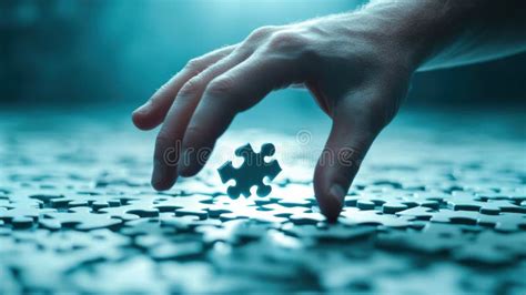 Hand Placing A Puzzle Piece In A Dimly Lit Room Symbolizing Problem