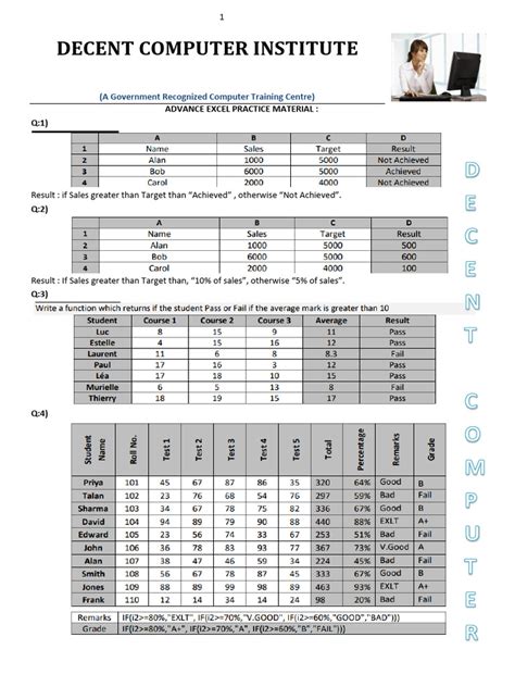 Advance Excel Practice File 1 2023 Decent Pdf Computers