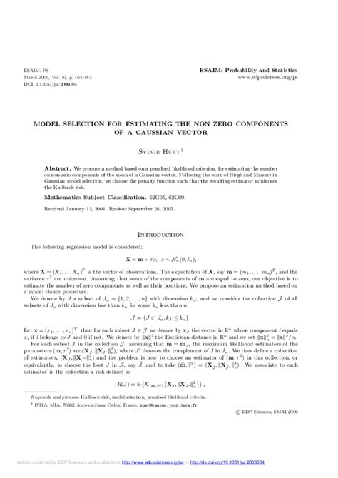 pdf model selection for estimating the non zero components of a