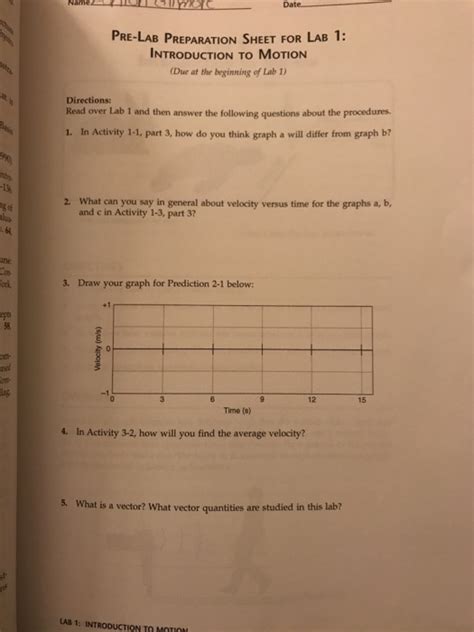 Date Pre Lab Preparation Sheet For Lab 1