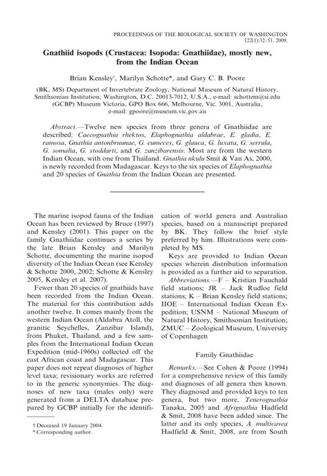 Pdf Gnathiid Isopods Crustacea Isopoda Gnathiidae Mostly New