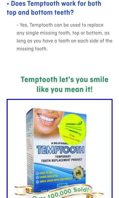 Temptooth! Temporary Tooth Replacement (Fake Tooth), Health & Nutrition ...