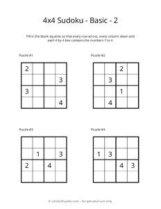 4x4 Easy Sudoku Puzzles Printable