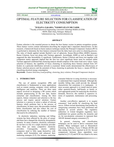 Pdf Optimal Feature Selection For Classification Of Electricity Consumption
