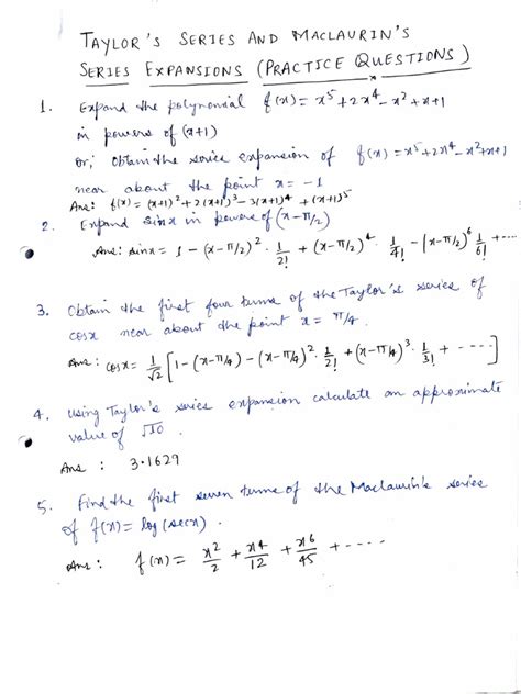 Practice Questions Of Taylor S And Maclaurin S Series Pdf