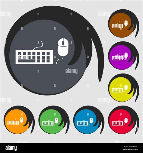 Computer Keyboard And Mouse Icon Symbols On Eight Colored Buttons