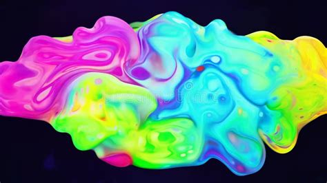 Colorful Glowing Amorphous Blob Floats Against A Dark Backdrop Showcasing Vibrant Patterns Stock