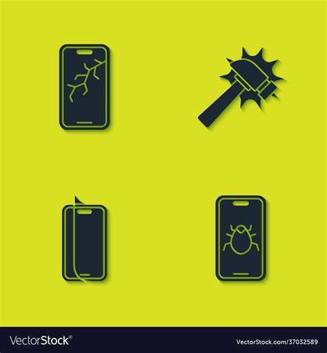 Set Mobile With Broken Screen System Bug Vector Image