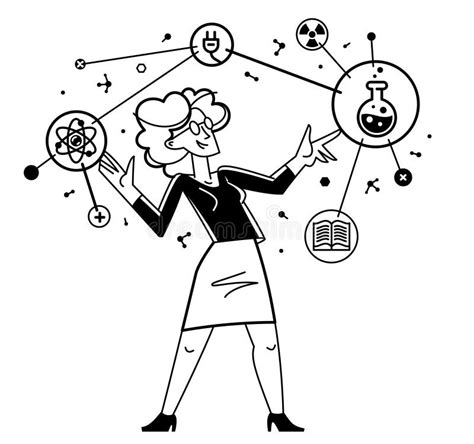 Scientist Discovering Science Theory And Making Experiments Vector Outline Illustration Science