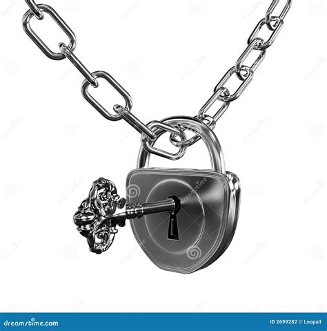 Silver Lock With Key And Chain Stock Photography Image