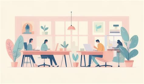 A Digital Illustration Of People Working At A Computer In A Room