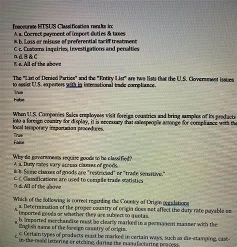 Solved Inaccurate HTSUS Classification Results In A A Chegg Com