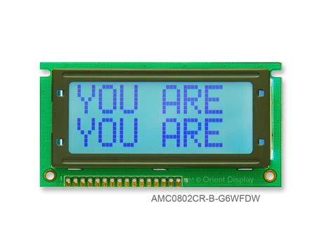 8x2 character lcd module amc0802cr b g6wfdw orient display