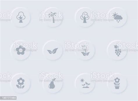 둥근 고무 버튼에 회색 벡터 아이콘을 심습니다 웹 모바일 앱 Ui 디자인 및 프로모션 비즈니스 폴리그래피용 식물 아이콘 세트 0명에 대한 스톡 벡터 아트 및 기타 이미지