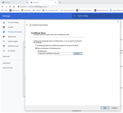 Ssl Nodejs Self Signed Certificate Is Still Showing As Not Trusted