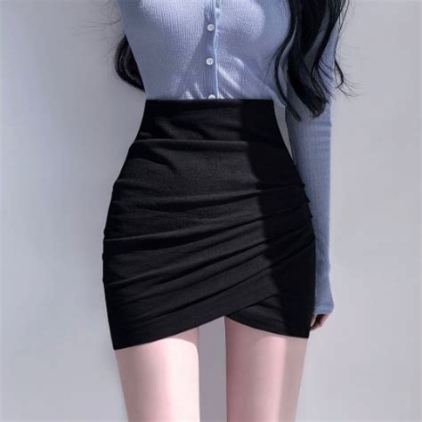 반하다제이 날씬핏3컬러 프렌치 쫀쫀 스판 하이웨스트 랩 언발 셔링 미니 스커트 치마바지 위시버킷