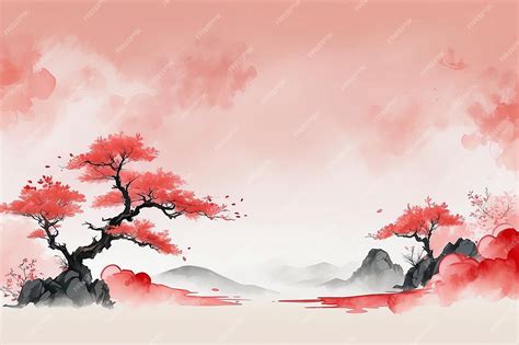 Chinese Style Light Red Blush Ink Effect Ppt Background Template Premium Ai Generated Image