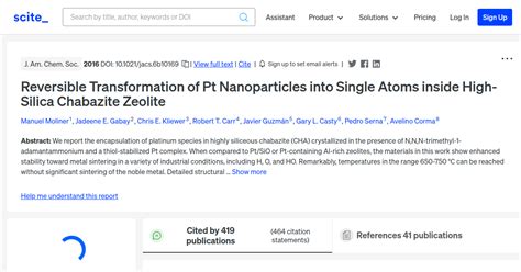 Reversible Transformation Of Pt Nanoparticles Into Single Atoms Inside High Silica Chabazite Zeolite