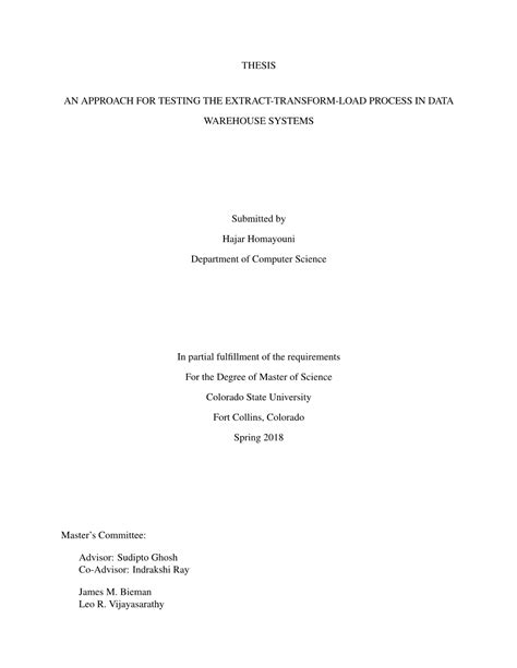 An Approach For Testing The Extract Transform Load Process In Data