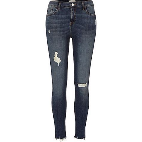 New Fashion Sex Girl Jeans Pictures Tops Dark Blue Ripped Super Skinny