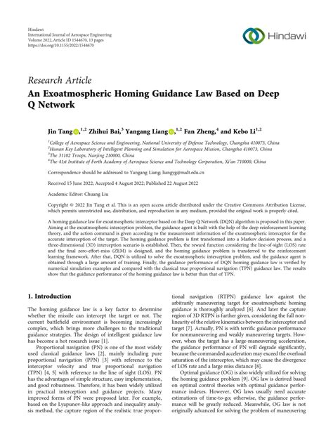 Pdf An Exoatmospheric Homing Guidance Law Based On Deep Q Network