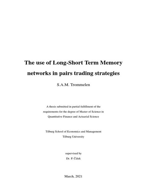 The Use Of Lstm In Pairs Trading Pdf