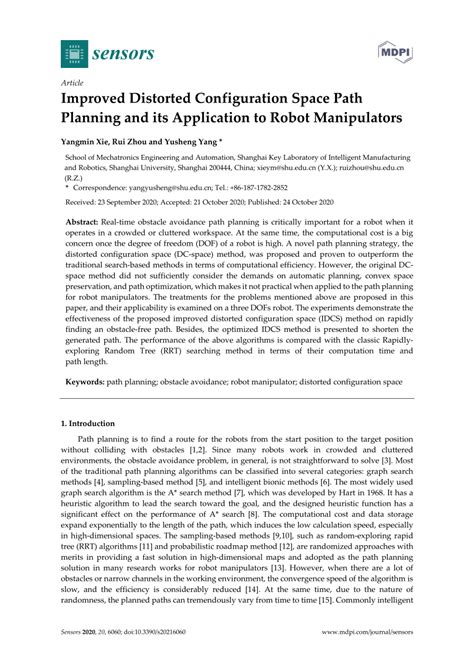 Pdf Improved Distorted Configuration Space Path Planning And Its Application To Robot Manipulators