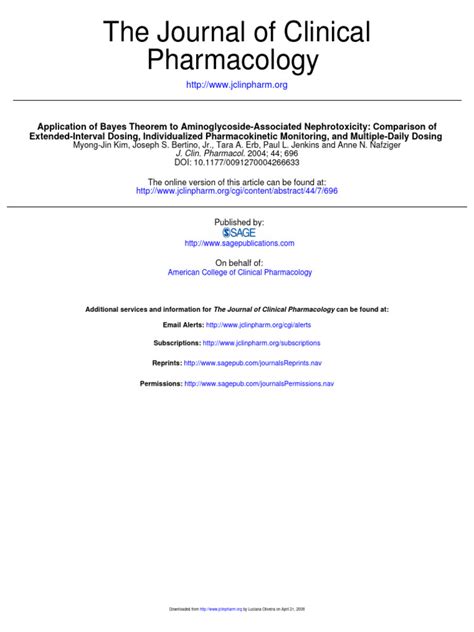 Application Of Bayes Theorem To Aminoglycoside Associated Nephrotoxicity Pdf Bayesian