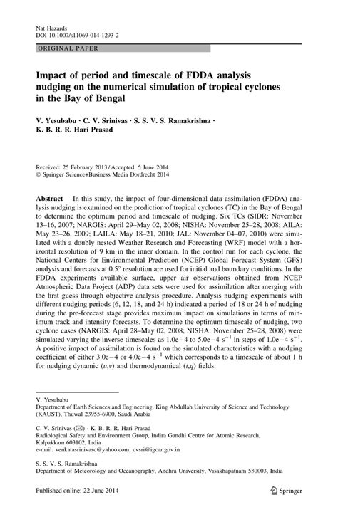 pdf impact of period and timescale of fdda analysis nudging on the