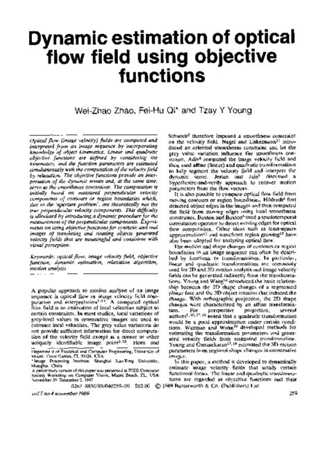 pdf dynamic estimation of optical flow field using objective functions