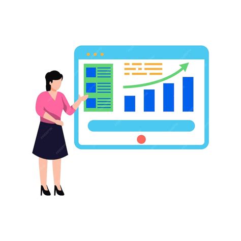 Premium Vector The Girl Is Looking At The Progress Of The Graph