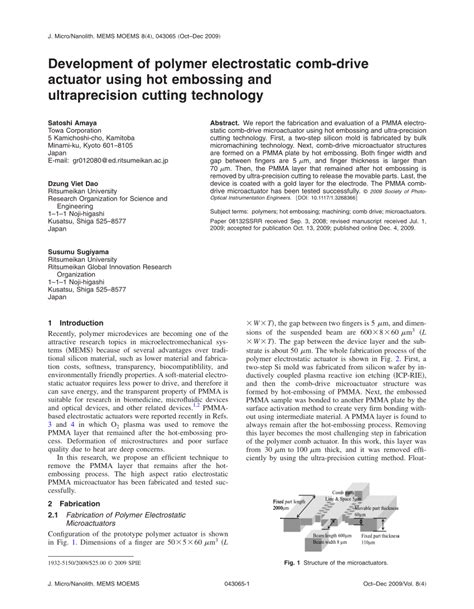 Pdf Development Of Polymer Electrostatic Comb Drive Actuator Using Hot Embossing And