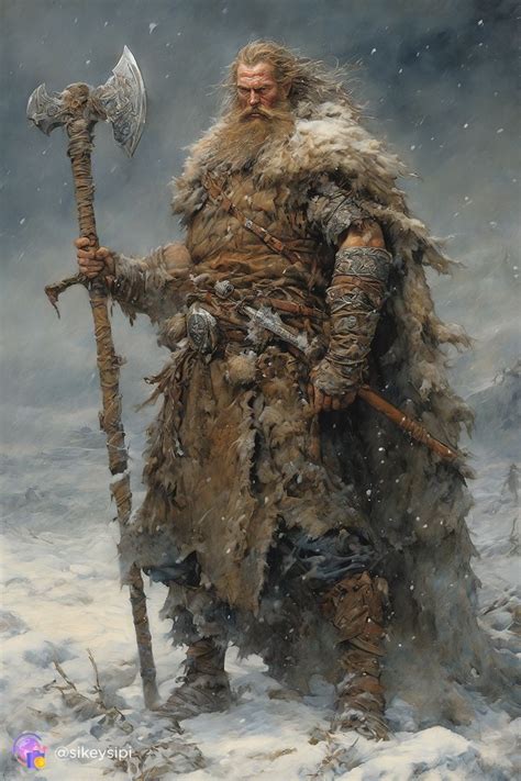 🪓 ️ Ледяное Сражение Эпический Викинг в Действии 3d Tattoo Fantasie Charakter Design