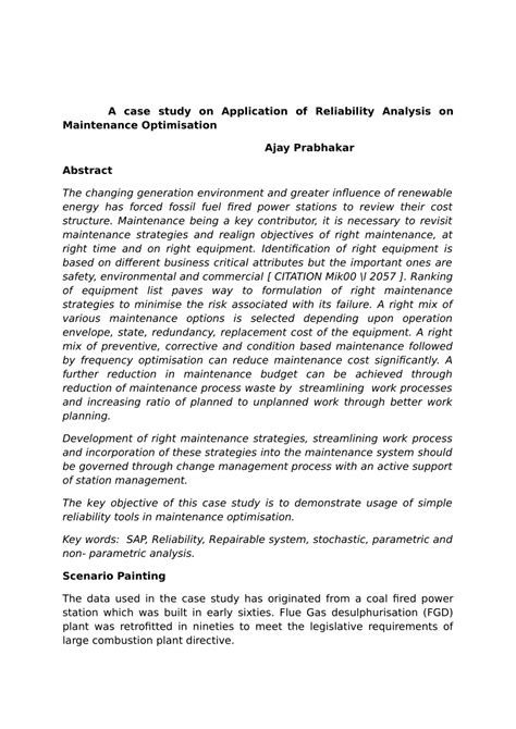 PDF A Case Study On Application Of Reliability Analysis In Maintenance Optimisation R