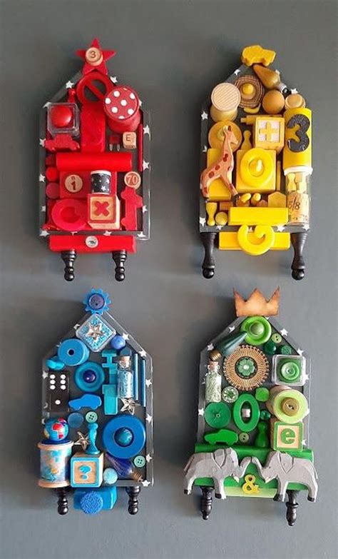 Fire Red House House Assemblage Found Objects Mixed Media Wall