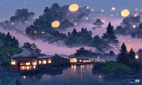 Floating Lanterns At Night